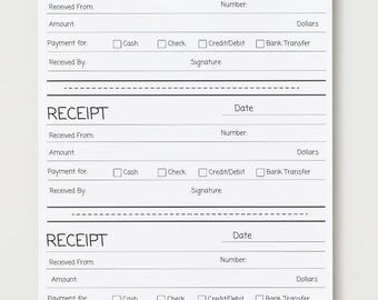 Simple A4 Printable PDF Receipt Template. Customer Receipt, Digital ...