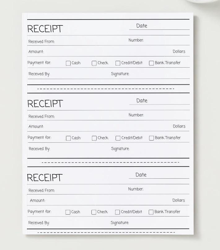 Printable PDF Receipt Template. Customer Receipt, Digital Receipt. Rent ...