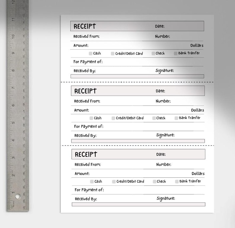 Simple A4 Printable PDF Receipt Template. Customer Receipt, Digital ...