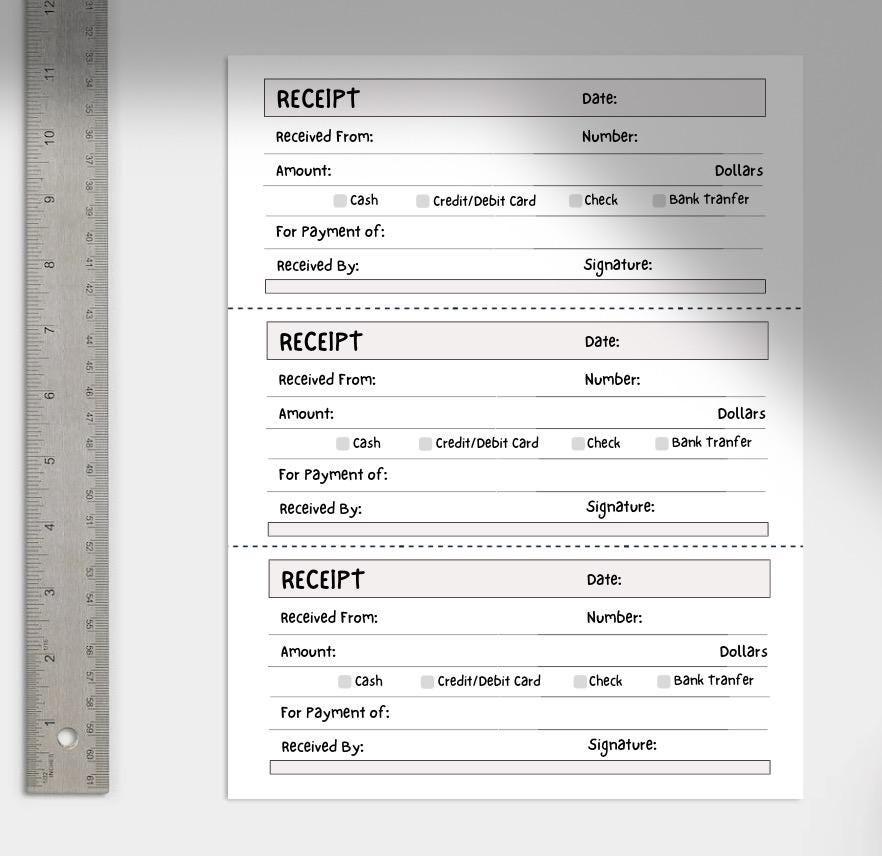 Simple A4 Printable PDF Receipt Template. Customer Receipt, Digital ...