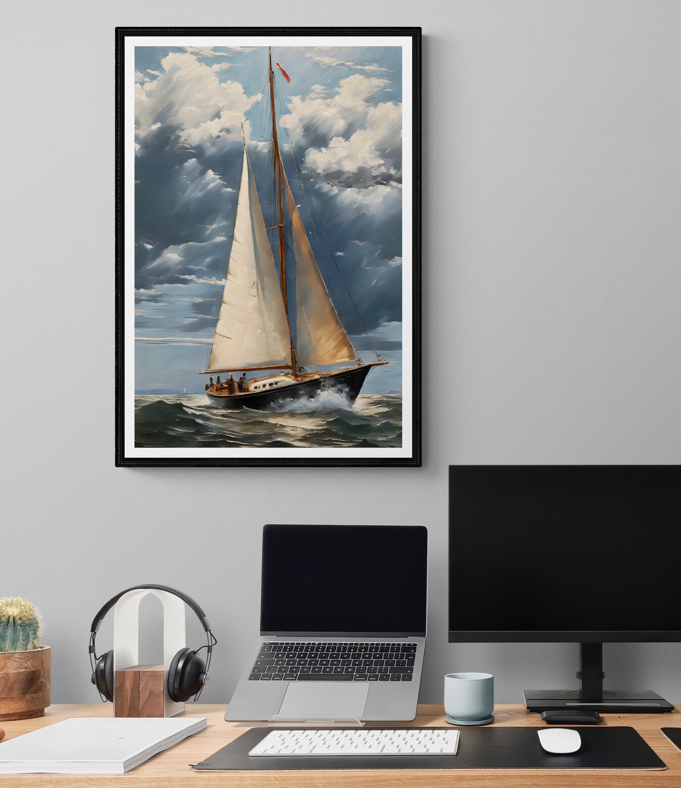 Sailboat in the Ocean, Wall Art, Printable Home Decor, Sailing Painting ...