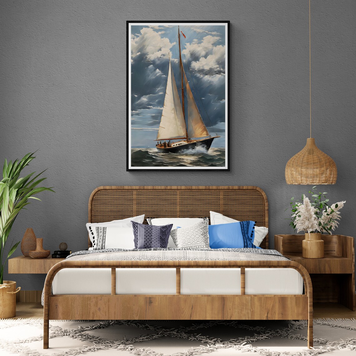 Sailboat in the Ocean, Wall Art, Printable Home Decor, Sailing Painting ...