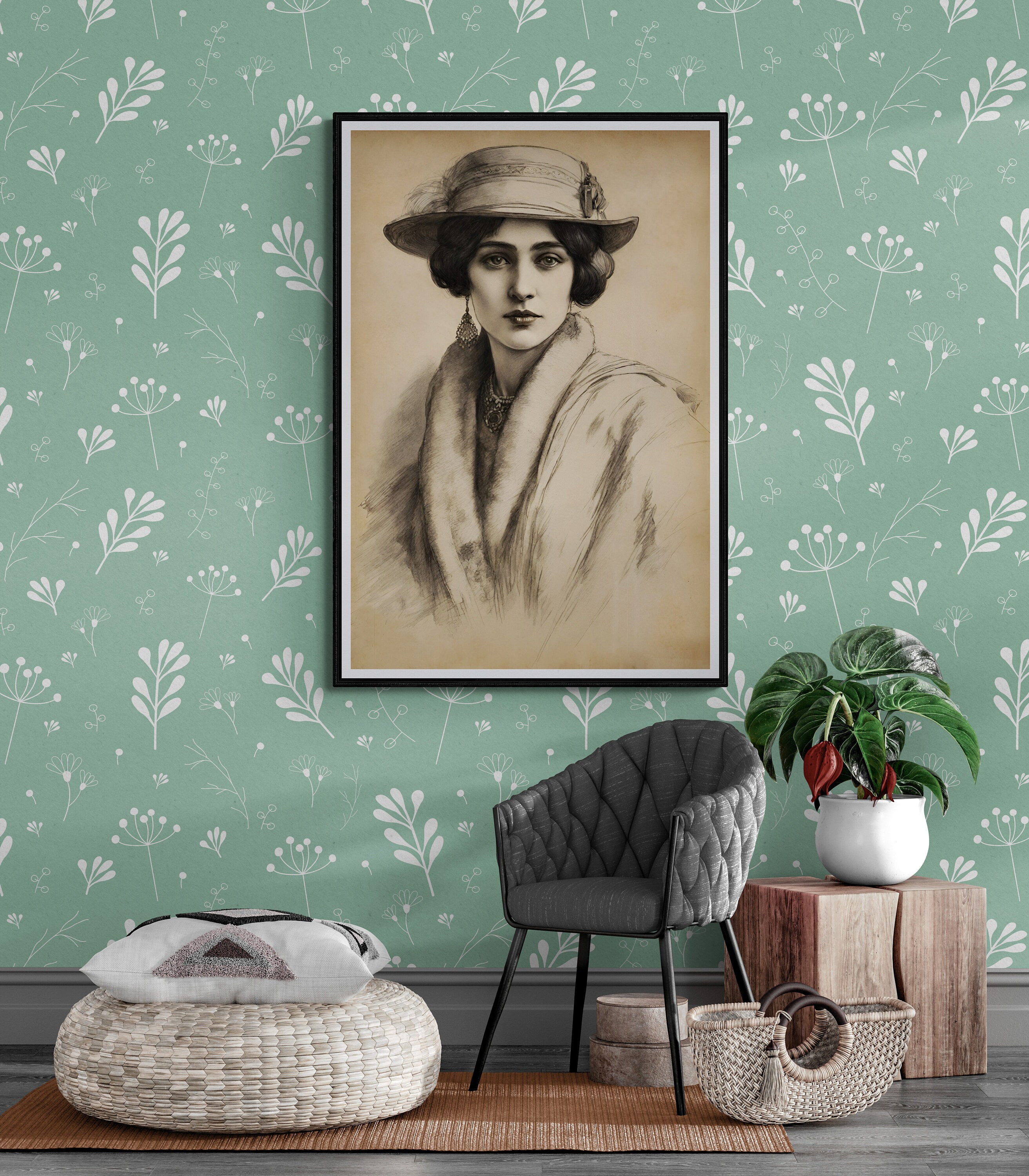 Retro Woman Painting, Printable, Old School, Wall Art, Home Decor - Etsy
