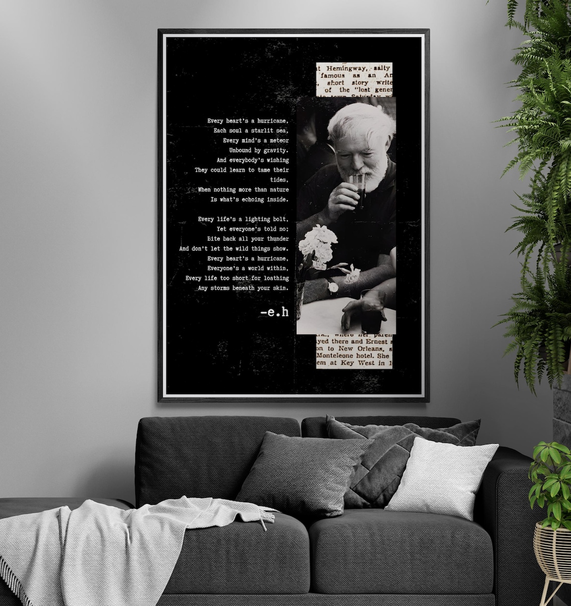 Hemingway, Ernest Hemingway, Poem Poster, Poem, Minimalist Poster ...