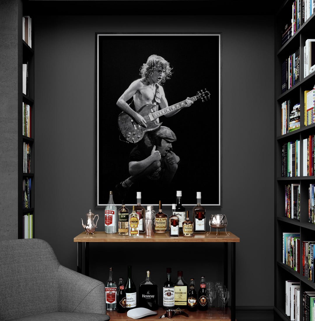 ACDC, affiche AC/DC, noir et blanc, Angus Young, Brian Johnson, affiche ...