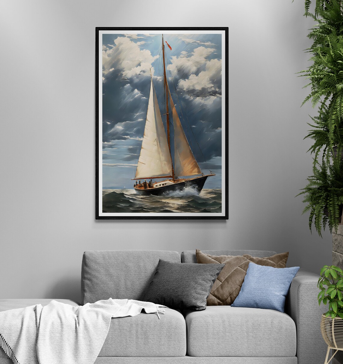Sailboat in the Ocean, Wall Art, Printable Home Decor, Sailing Painting ...