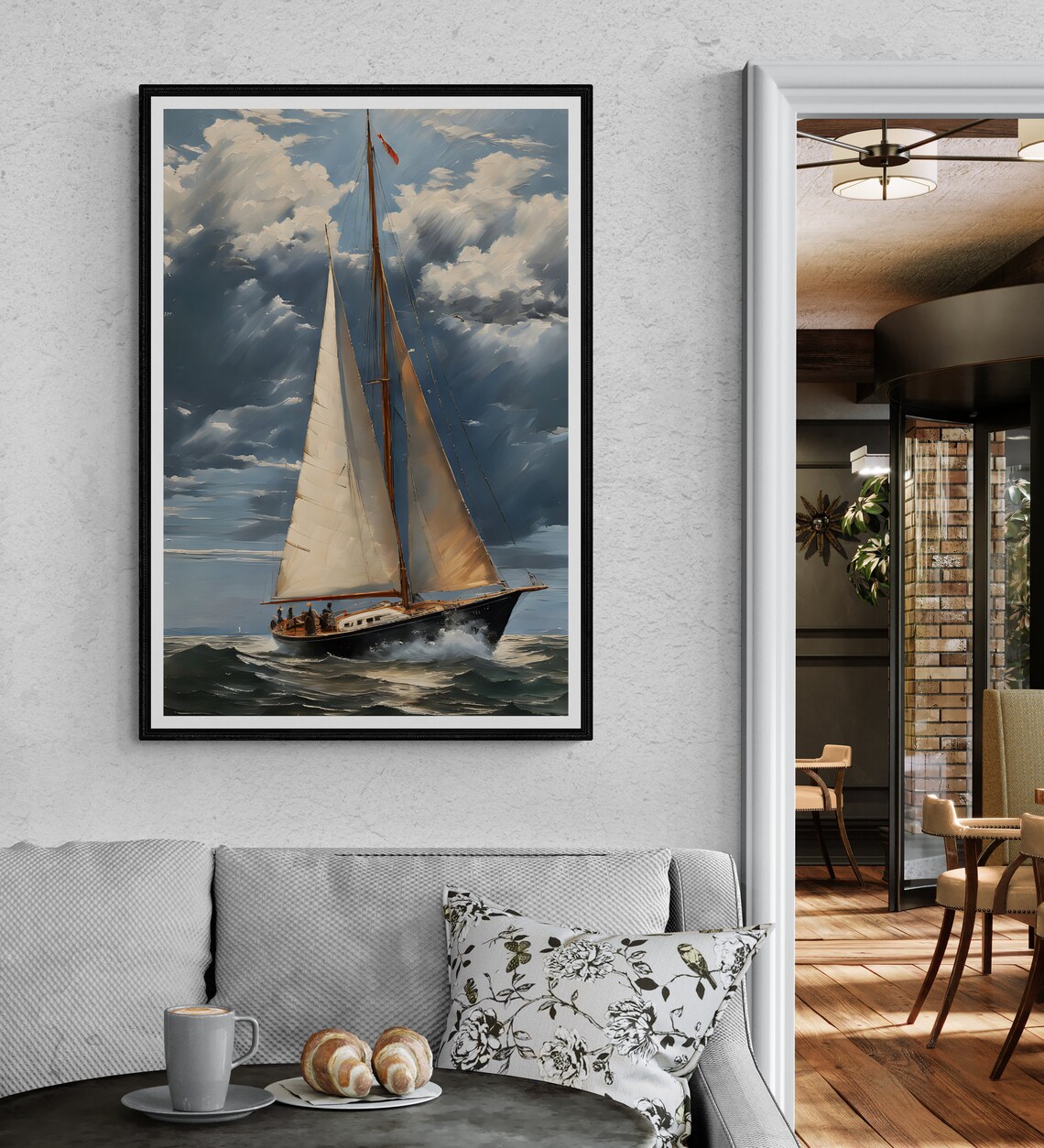 Sailboat in the Ocean, Wall Art, Printable Home Decor, Sailing Painting ...