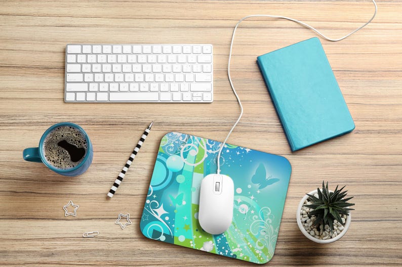 Frutiger Metro Aqua and Green Swirl Mouse Pad, 9x8 Computer Aesthetic ...