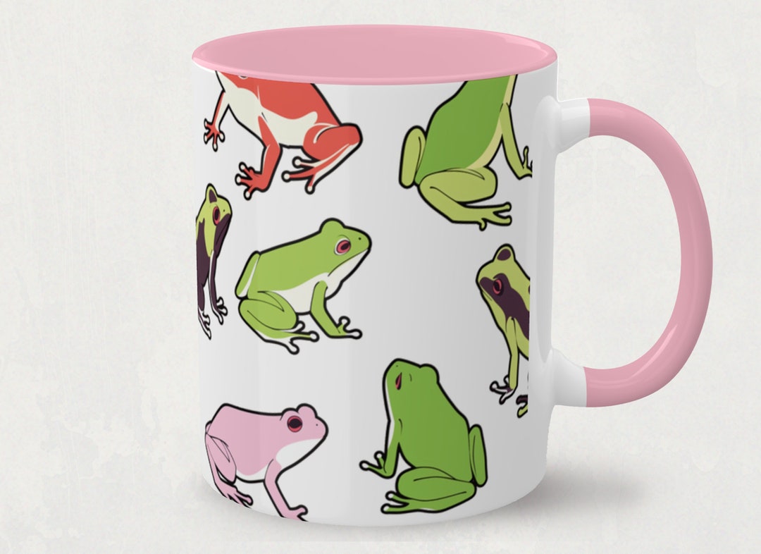 Friendly Frogs, White Glossy Ceramic Accent Coffee Mug, Cute Froggy ...