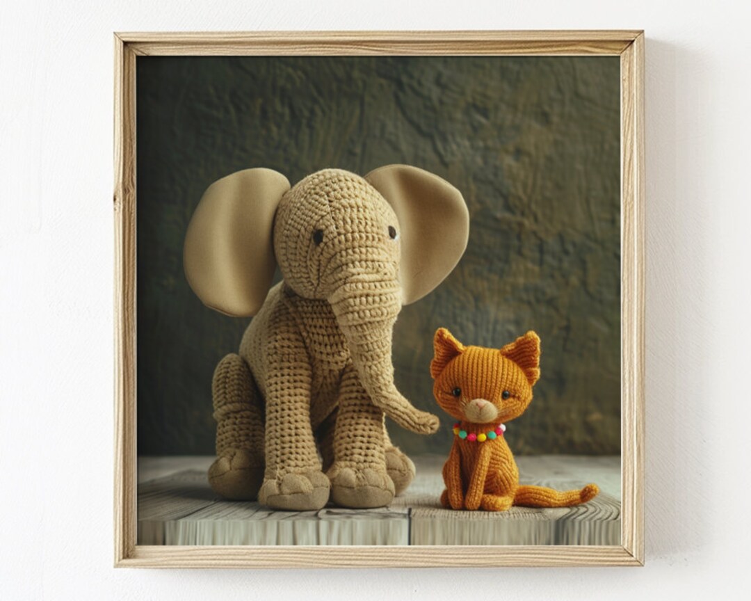 Elephant and Kitty Cute Animal Plushie / Stuffed Animal Poster Art Kids ...