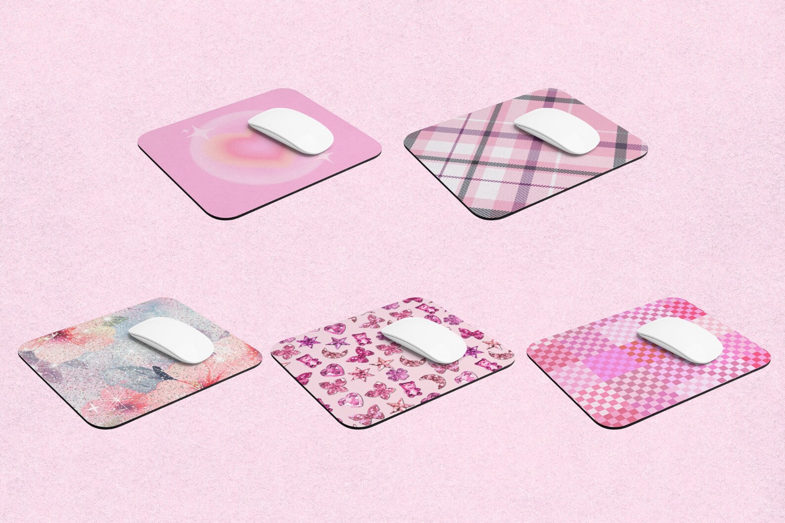 Mouse Pad Pastel Pink Y2k Inspired Vintage Floral Pattern, Checker ...