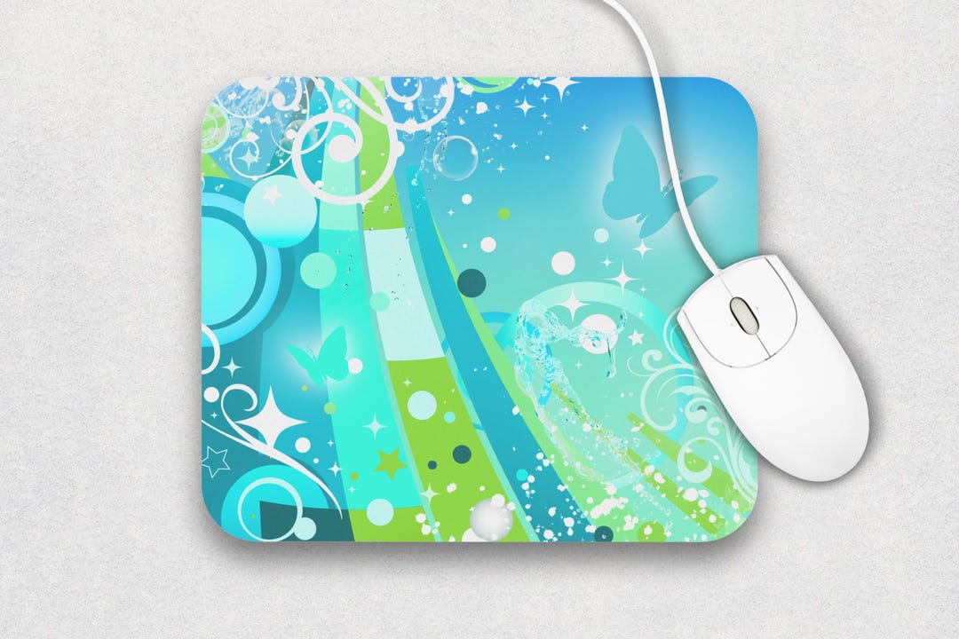 Frutiger Metro Aqua and Green Swirl Mouse Pad, 9x8 Computer Aesthetic ...