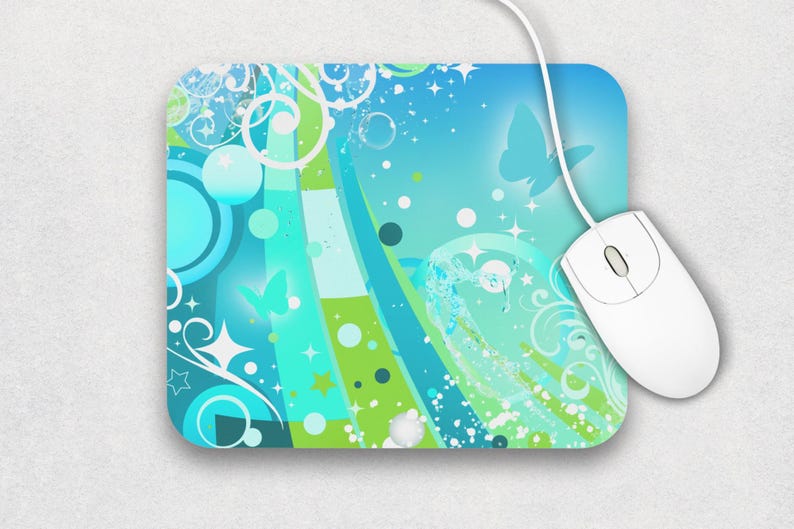 Frutiger Metro Aqua and Green Swirl Mouse Pad, 9x8 Computer Aesthetic ...