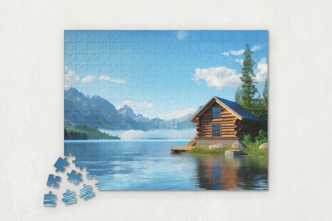 Log Cabin Lake Jigsaw Puzzle: Nature Landscape, Family Gift - Etsy
