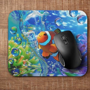 Clown Fish Mouse Pad, Frutiger Aero Aesthetic, Underwater Ocean Bubbles ...