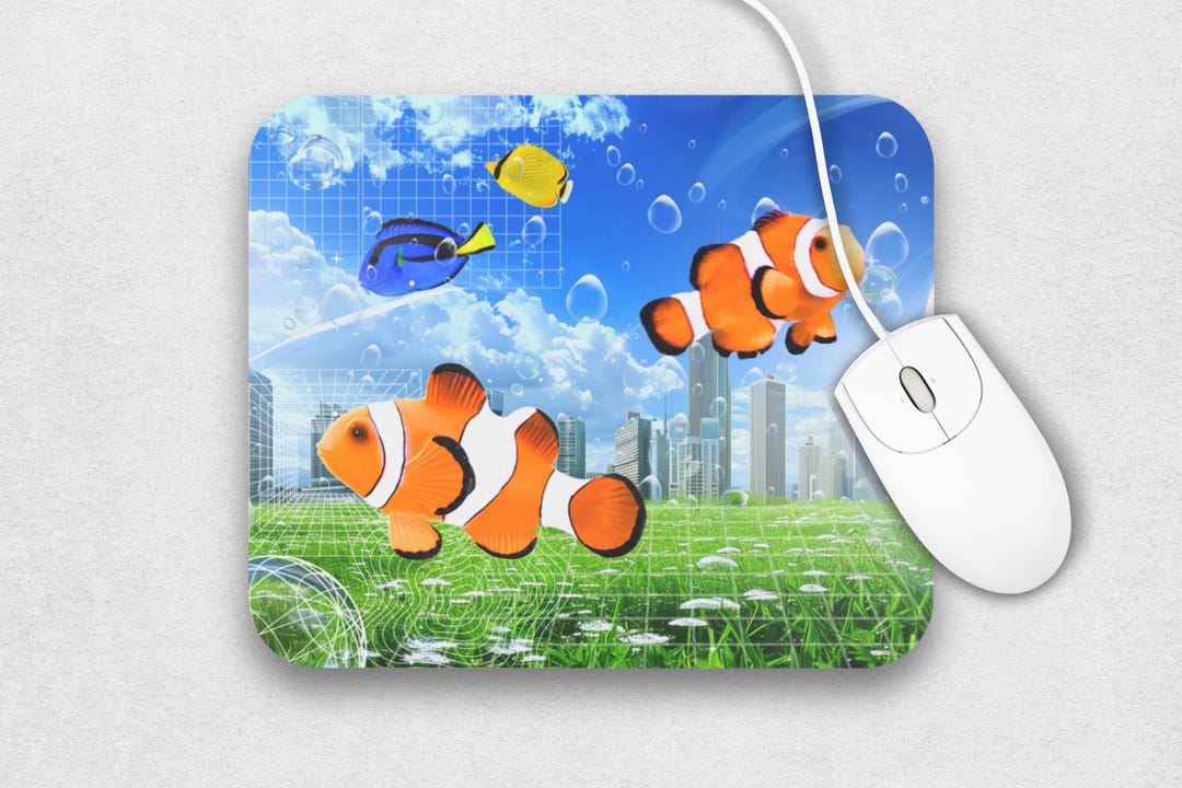 Frutiger Aero Mouse Pad: Clown Fish City, Y2K Futurism, 9x8 Retro ...