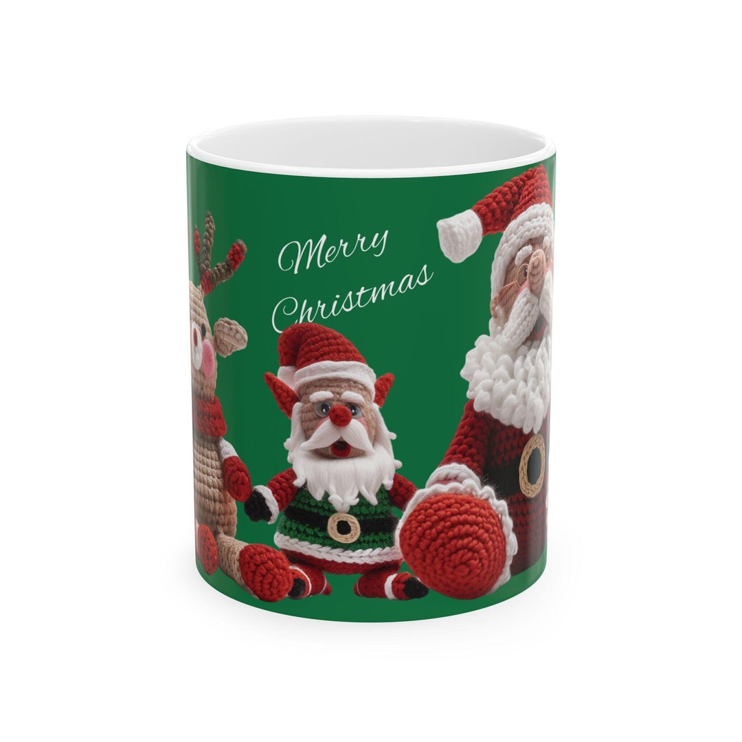 Santa Claus, Rudolph and Elf Christmas Mug Glossy Accent Ceramic Mug ...