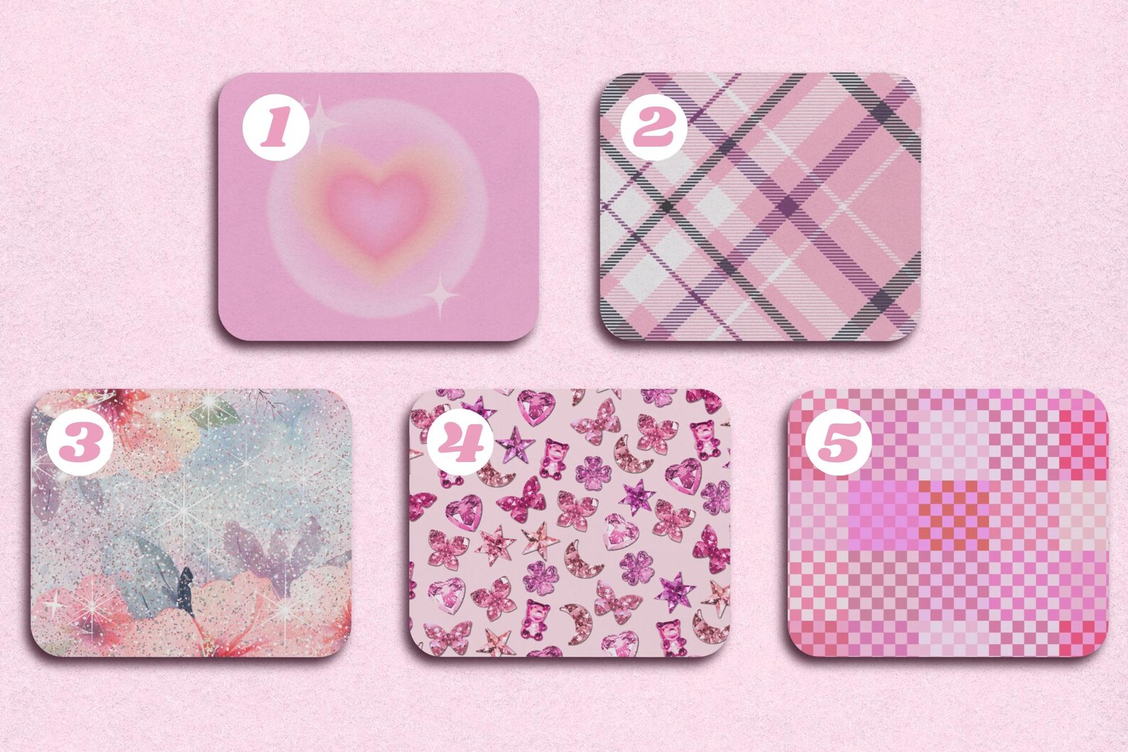 Mouse Pad Pastel Pink Y2k Inspired Vintage Floral Pattern, Checker ...