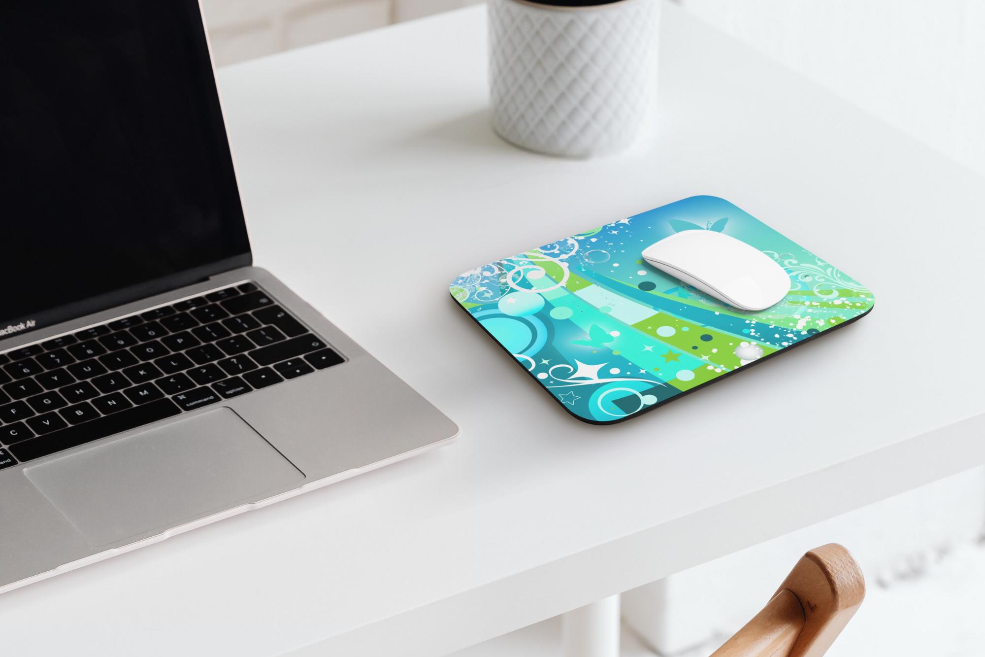 Frutiger Metro Aqua and Green Swirl Mouse Pad, 9x8 Computer Aesthetic ...