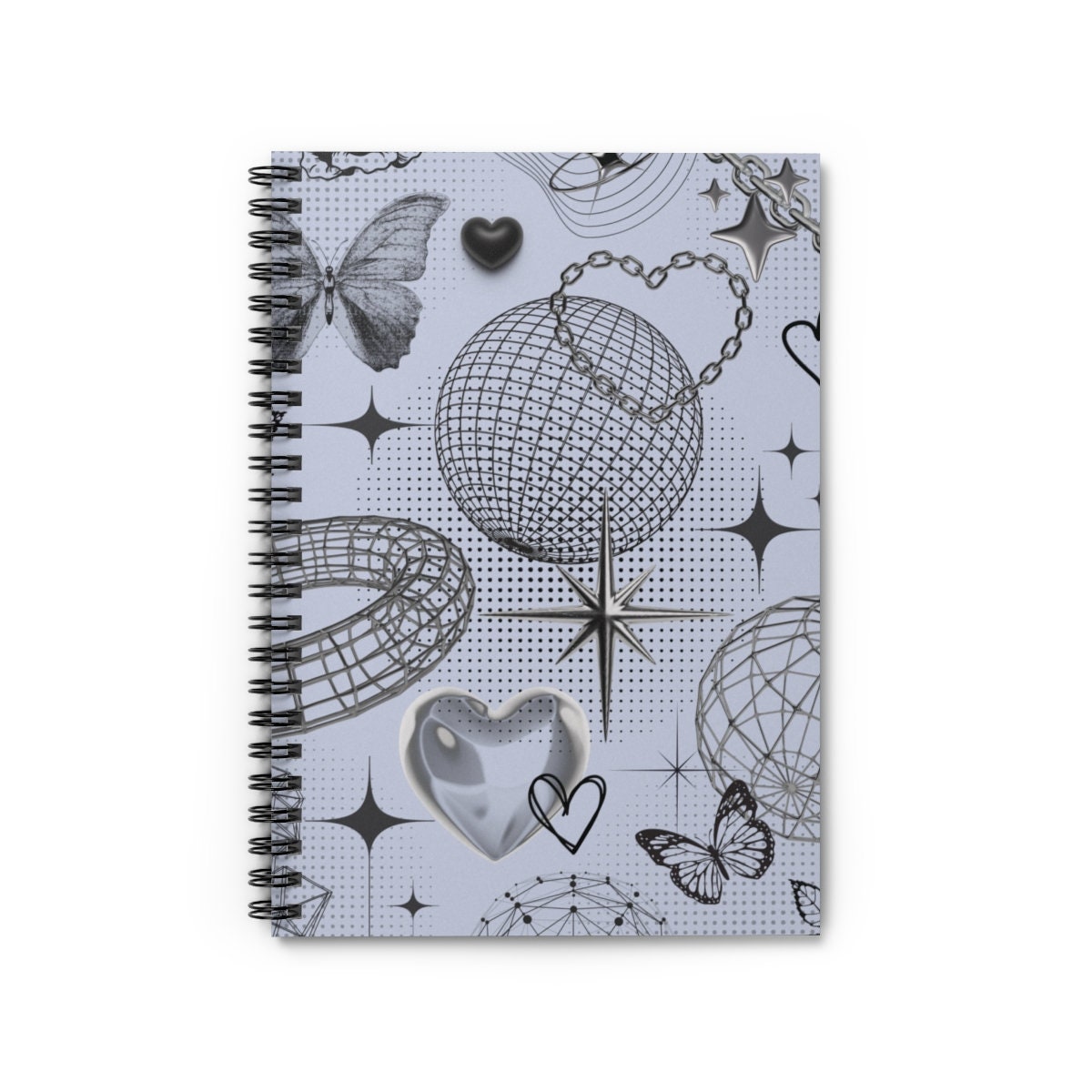 Spiral Notebook Y2K Inspired Silver ruled Line Nostalgia Cyber Sigilism ...