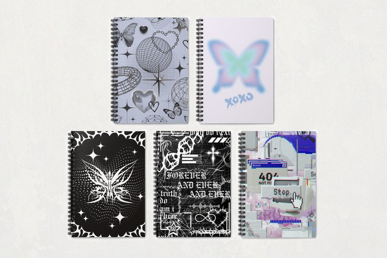 Spiral Notebook Y2K Inspired Silver ruled Line Nostalgia Cyber Sigilism ...