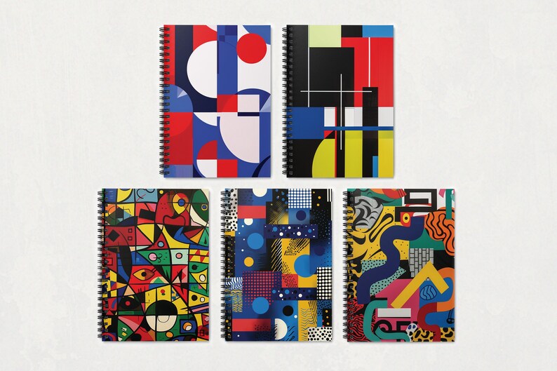 Abstract Multi Color Shapes Spiral Notebook ruled Line Colorful Trippy ...