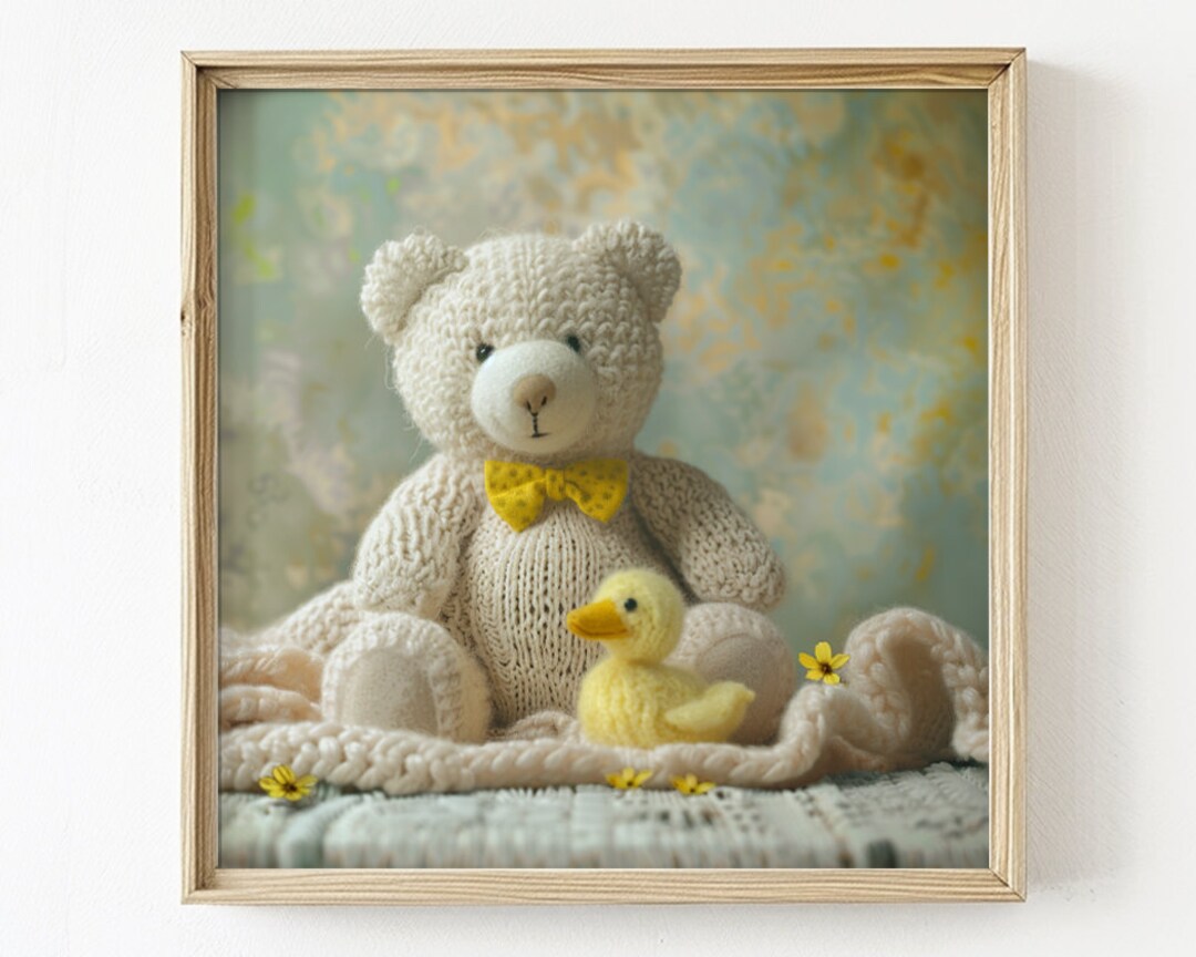 Papa Bear and Duck Poster Poster, Cute Stuffed Animal Art Print ...