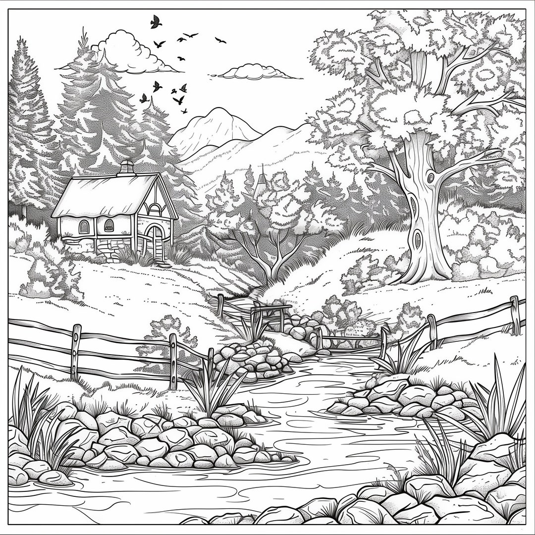 Printable Landscape Coloring Pages - Etsy