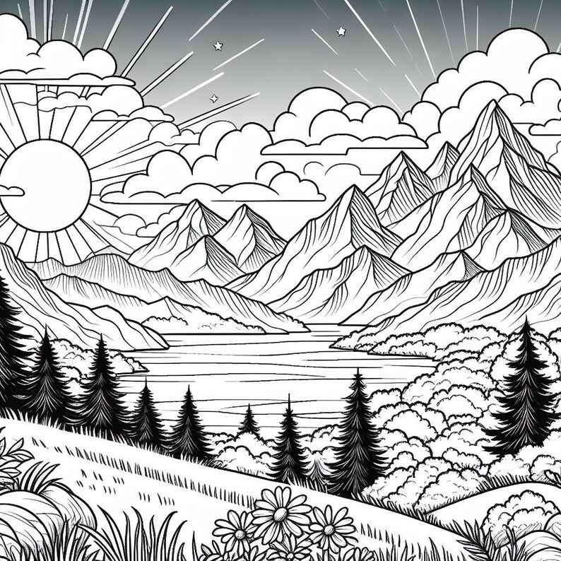 Printable Landscape Coloring Pages - Etsy