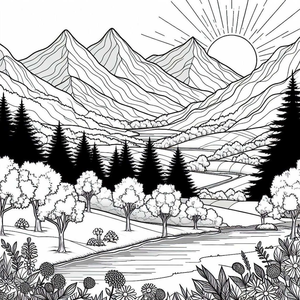 Printable Landscape Coloring Pages - Etsy