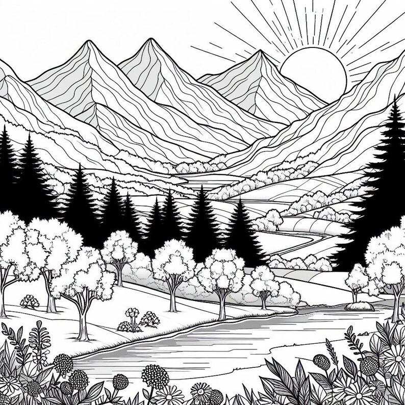 Printable Landscape Coloring Pages - Etsy