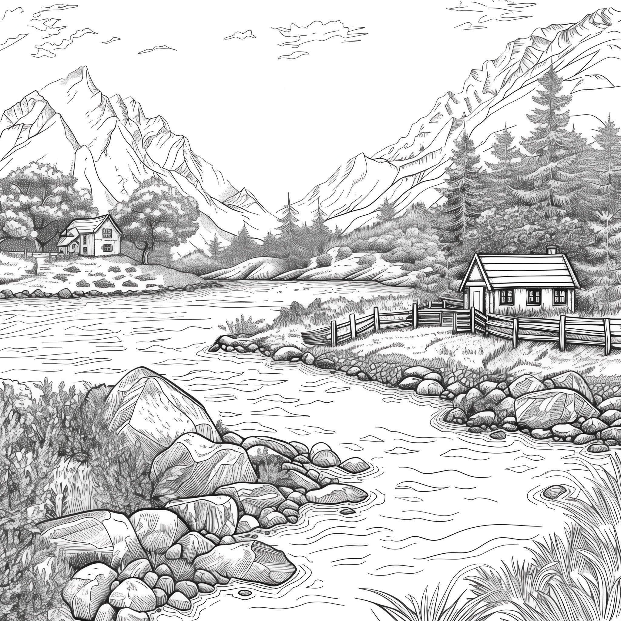 Printable Landscape Coloring Pages - Etsy