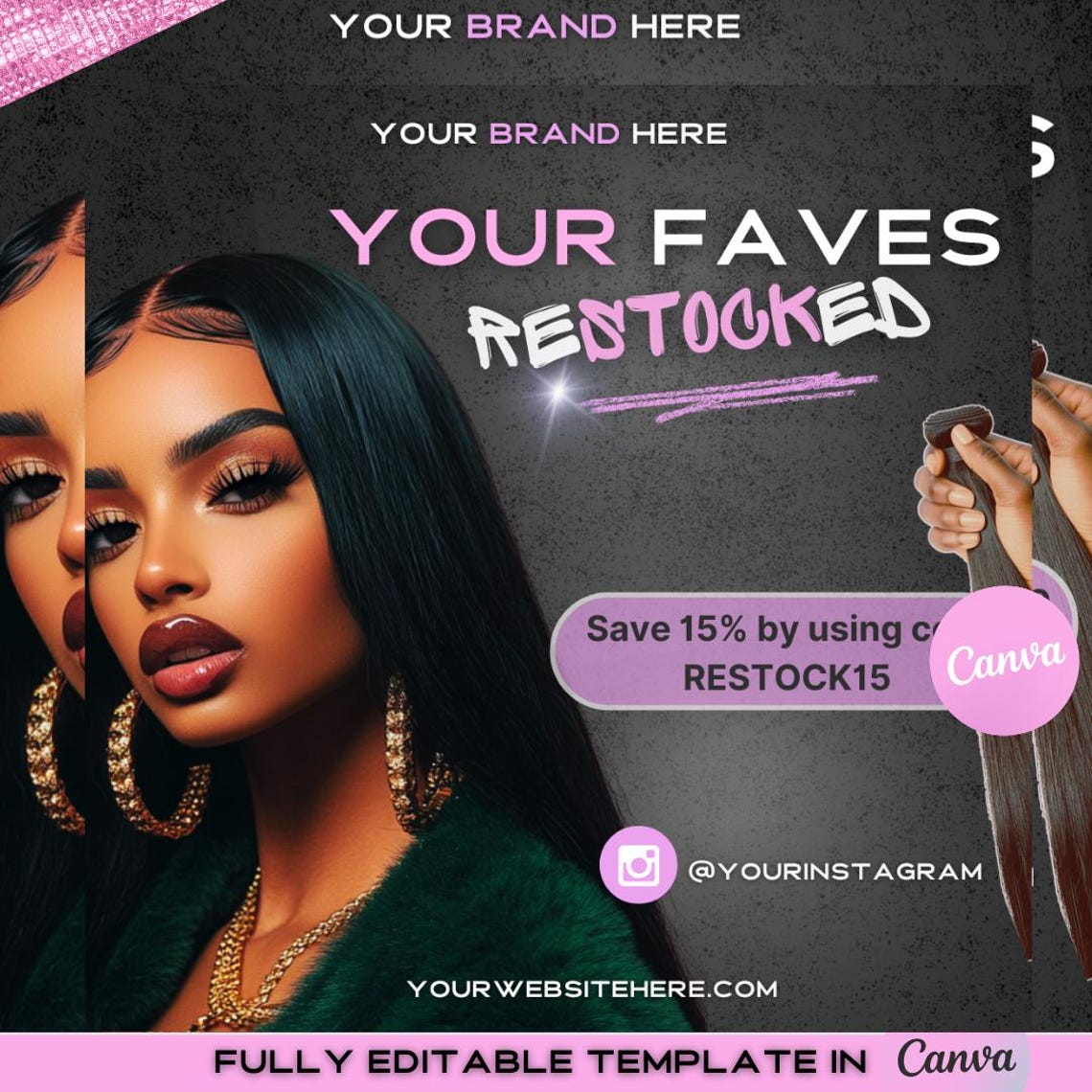 Hair Restock Flyer, Hair Flyer, Editable Restock Flyer, Canva Template ...