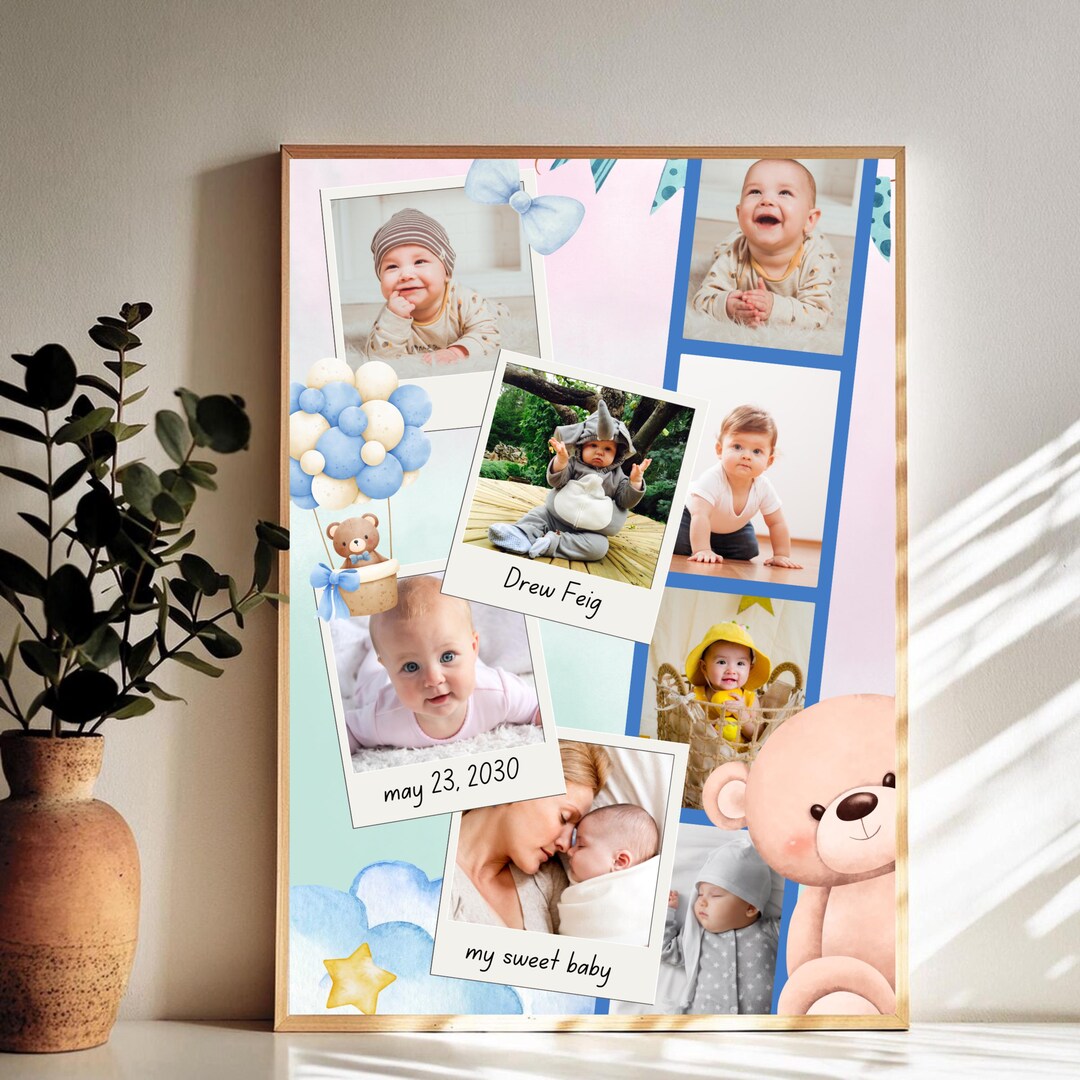 Personalized Baby Photo Collage Print, Custom Nursery Wall Art - Etsy