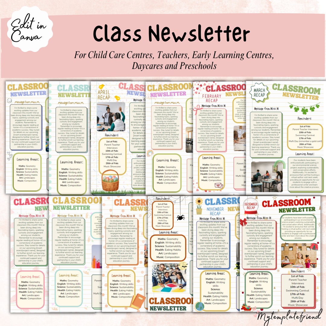 Teacher Newsletter Template - Monthly Classroom News, Childcare News - Etsy