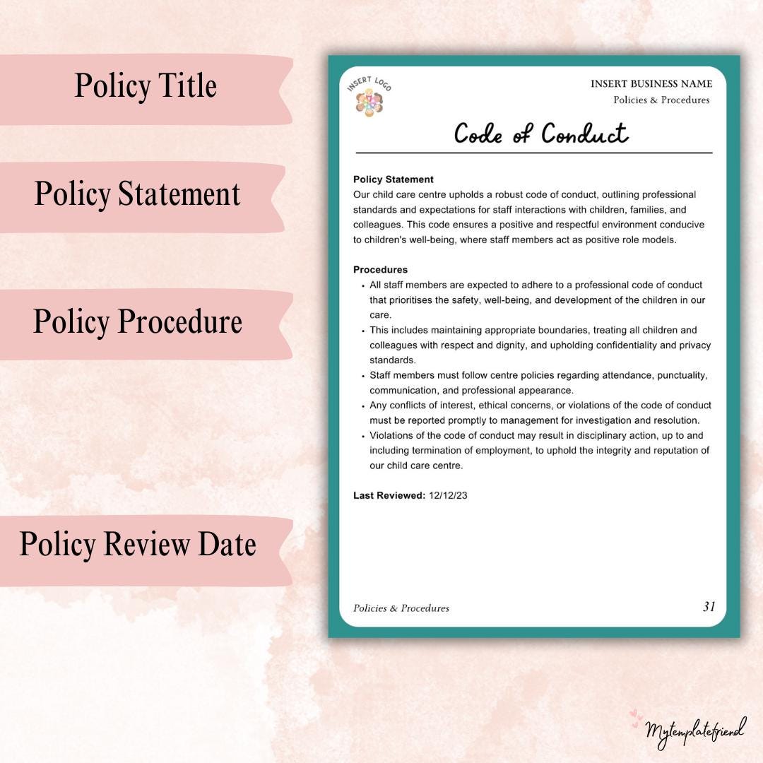 Child Care Policies and Procedures Complete Template - Editable and ...