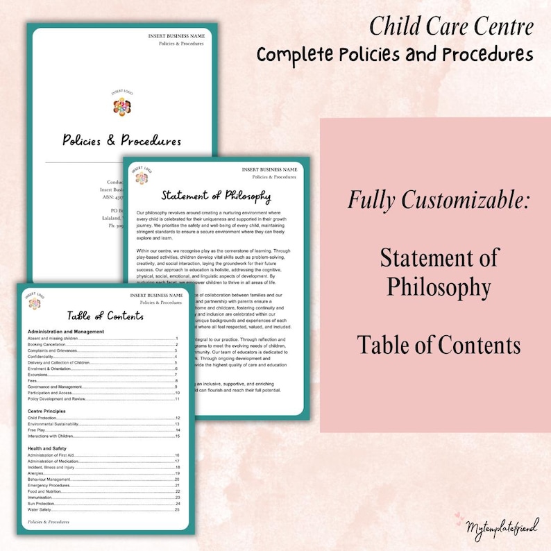 Child Care Policies and Procedures Complete Template - Editable and ...