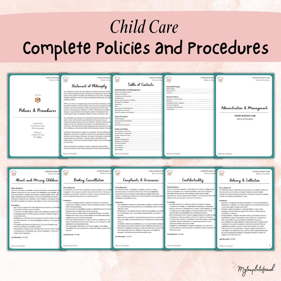 Child Care Policies and Procedures Complete Template - Editable and ...