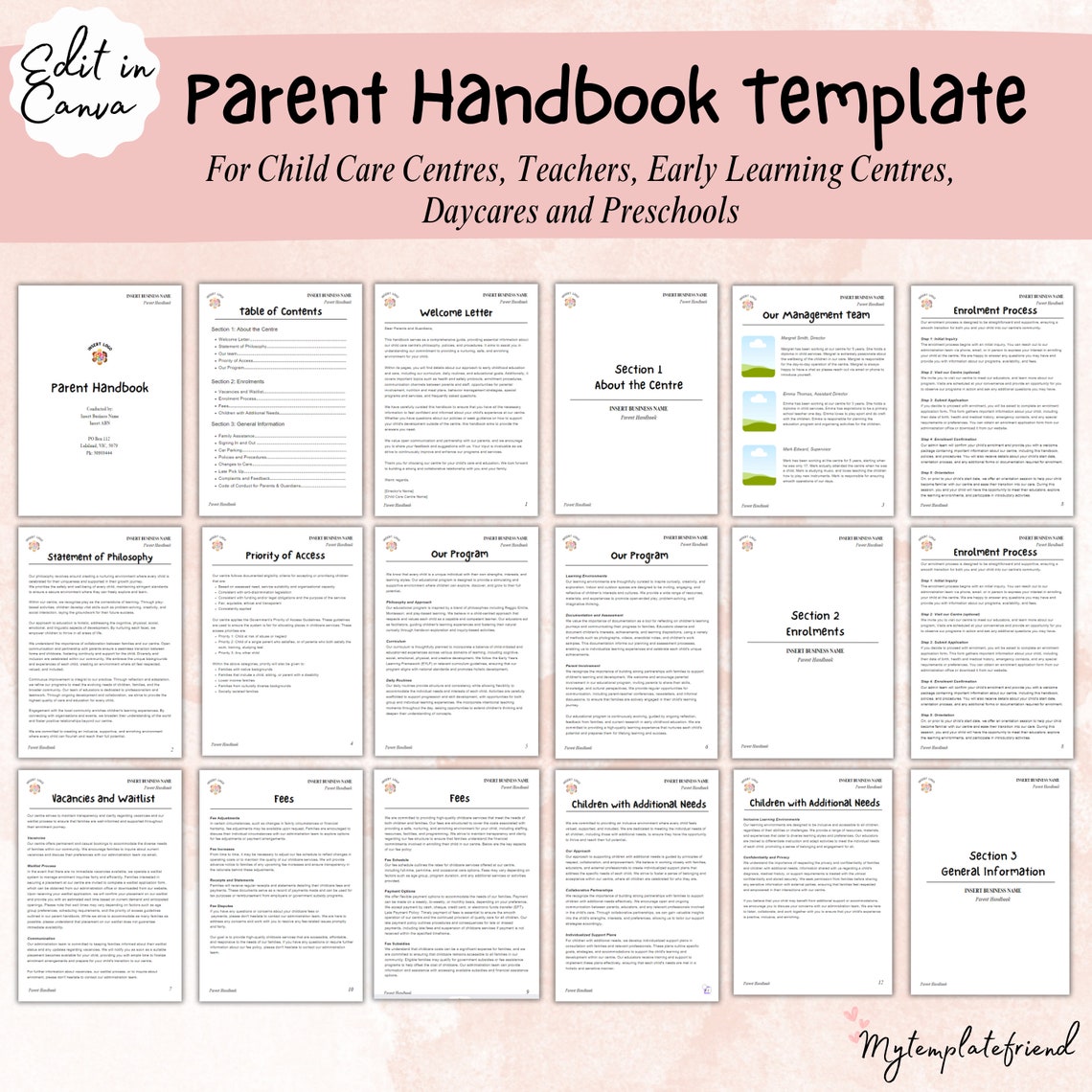 Parent Handbook - Childcare Centre Template - Etsy