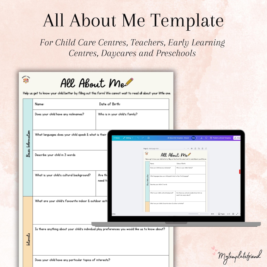 Childcare Template- ‘all About Me’ Form – Editable Printable Template ...
