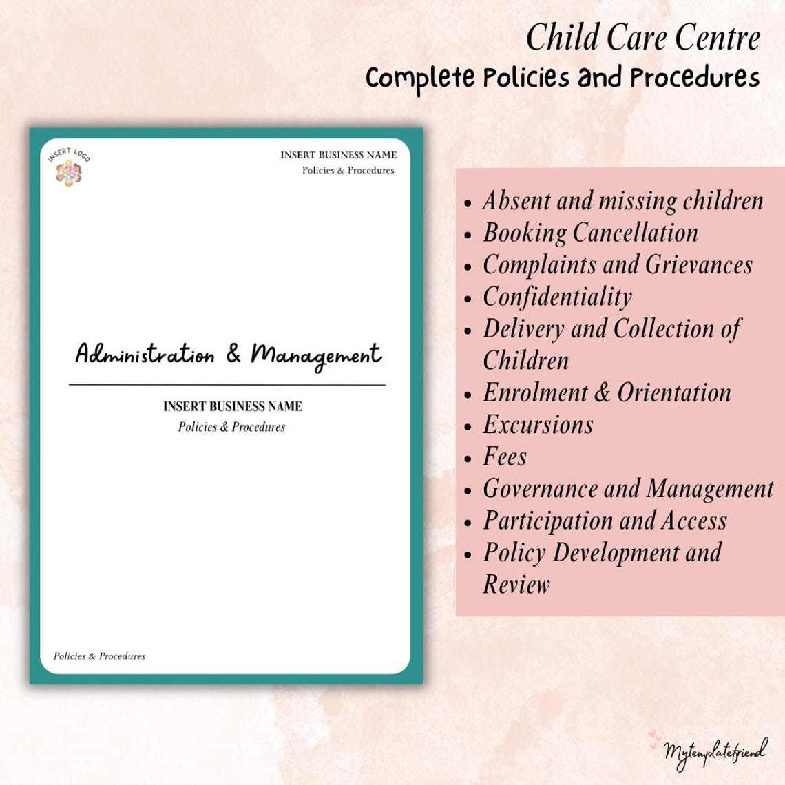 Child Care Policies and Procedures Complete Template - Editable and ...