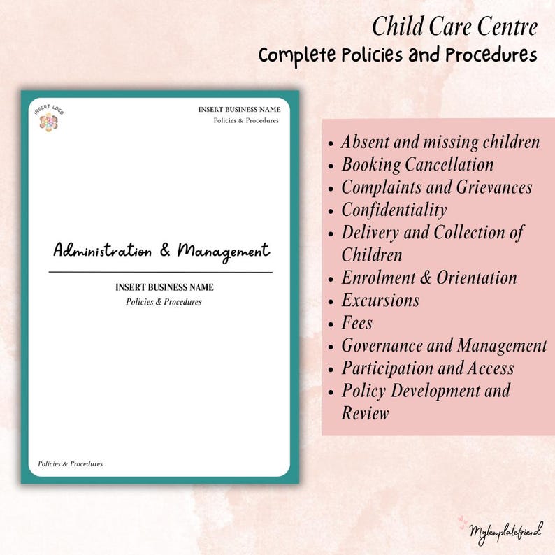 Child Care Policies and Procedures Complete Template - Editable and ...