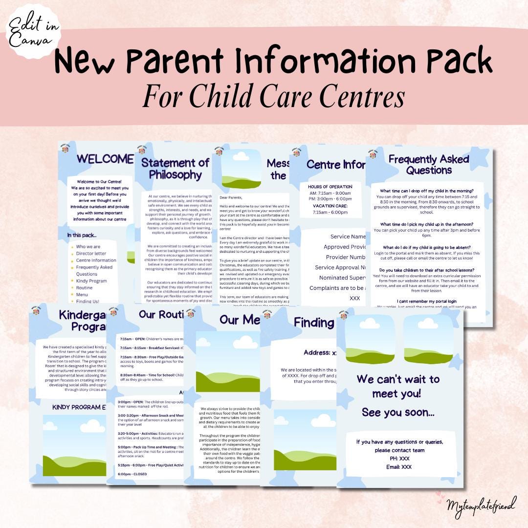 Child Care Parent Information Pack - New Parent Induction Kit, Fully ...