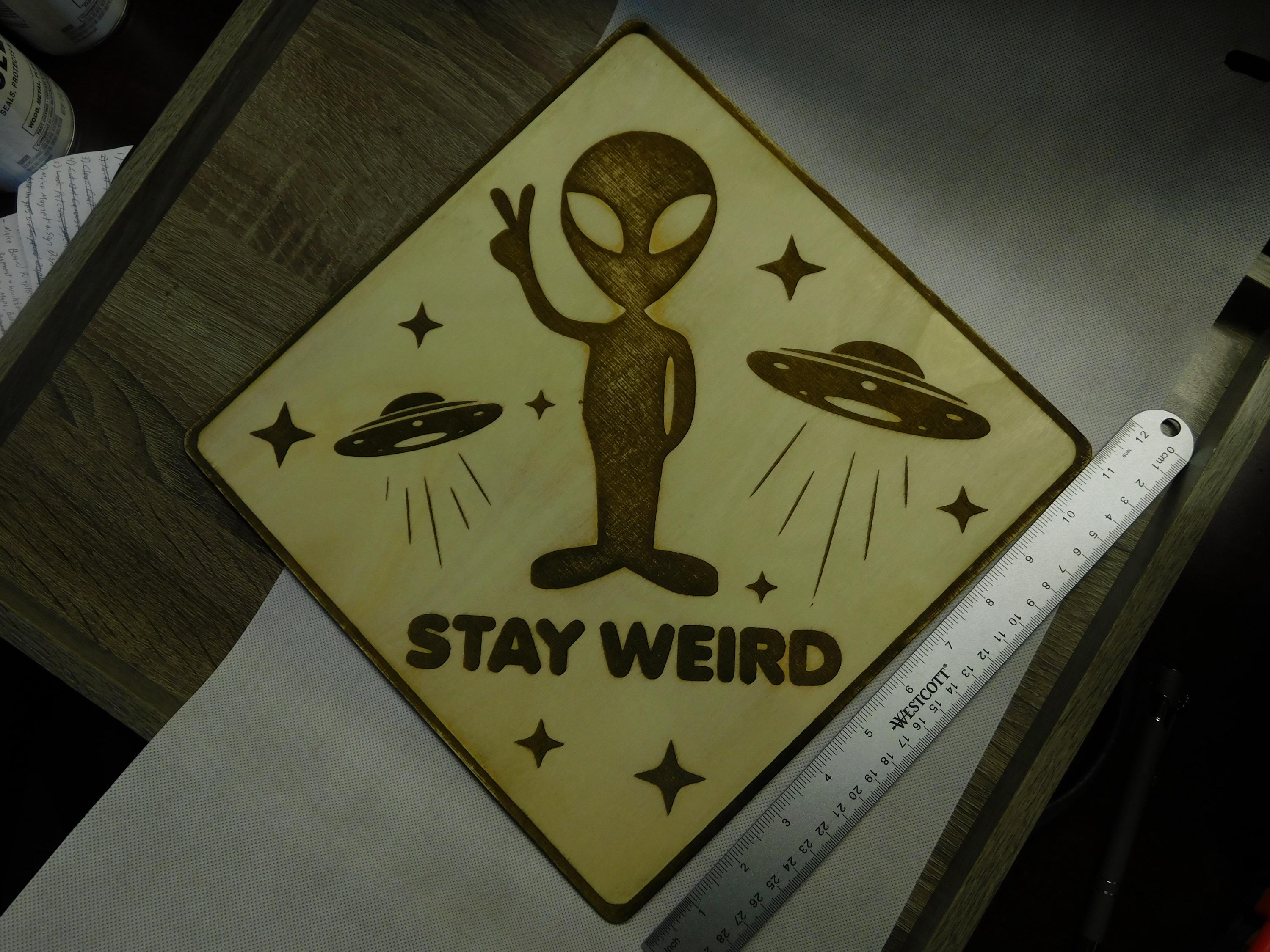Laser Engraved Stay Weird Alien Sign - Etsy