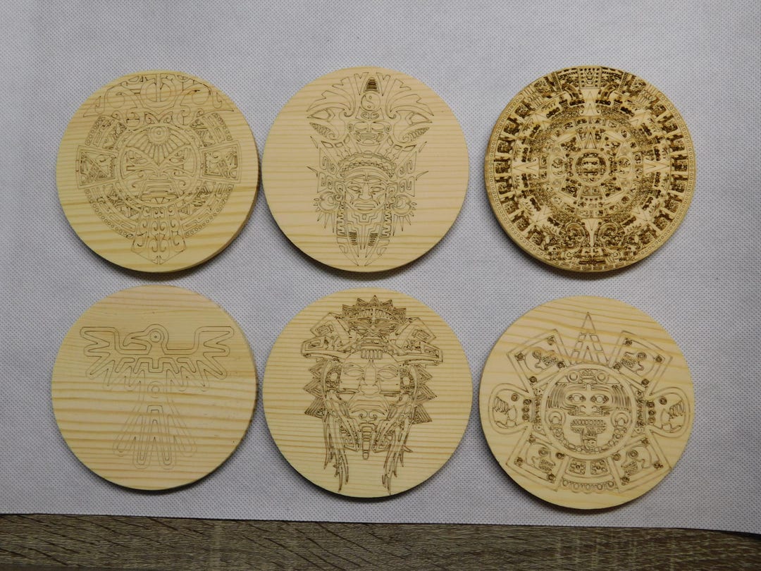 Laser Engraved Wooden Aztec / Maya Coaster Set - Etsy