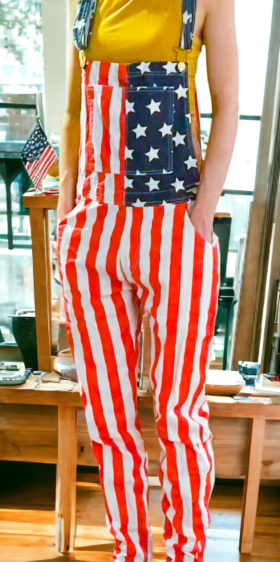 American Flag Overalls Stylish Slim Fit 4th of July Women's Overalls ...