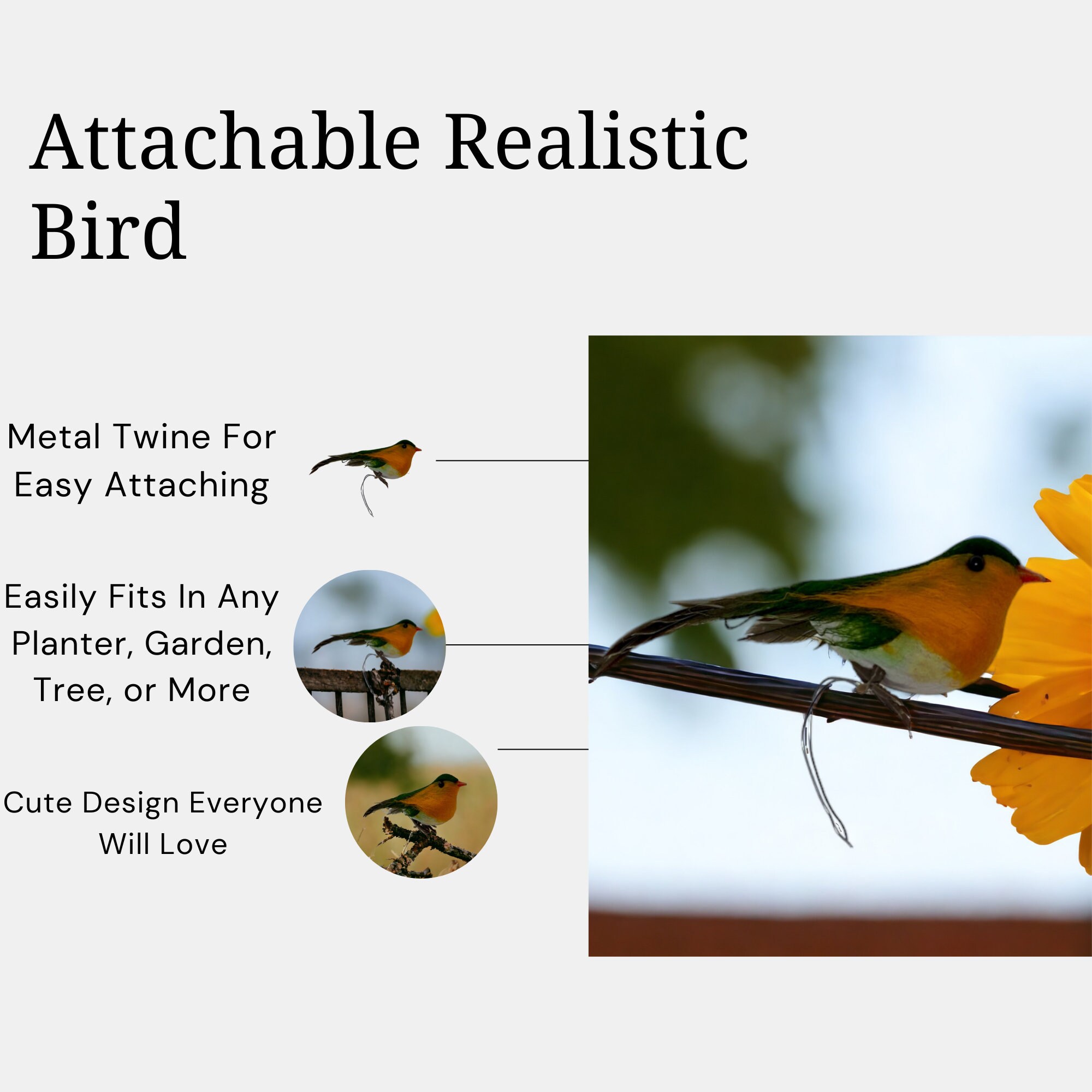 Attachable Bird Figurine Attach Anywhere With Easy to Use Twine Mini ...