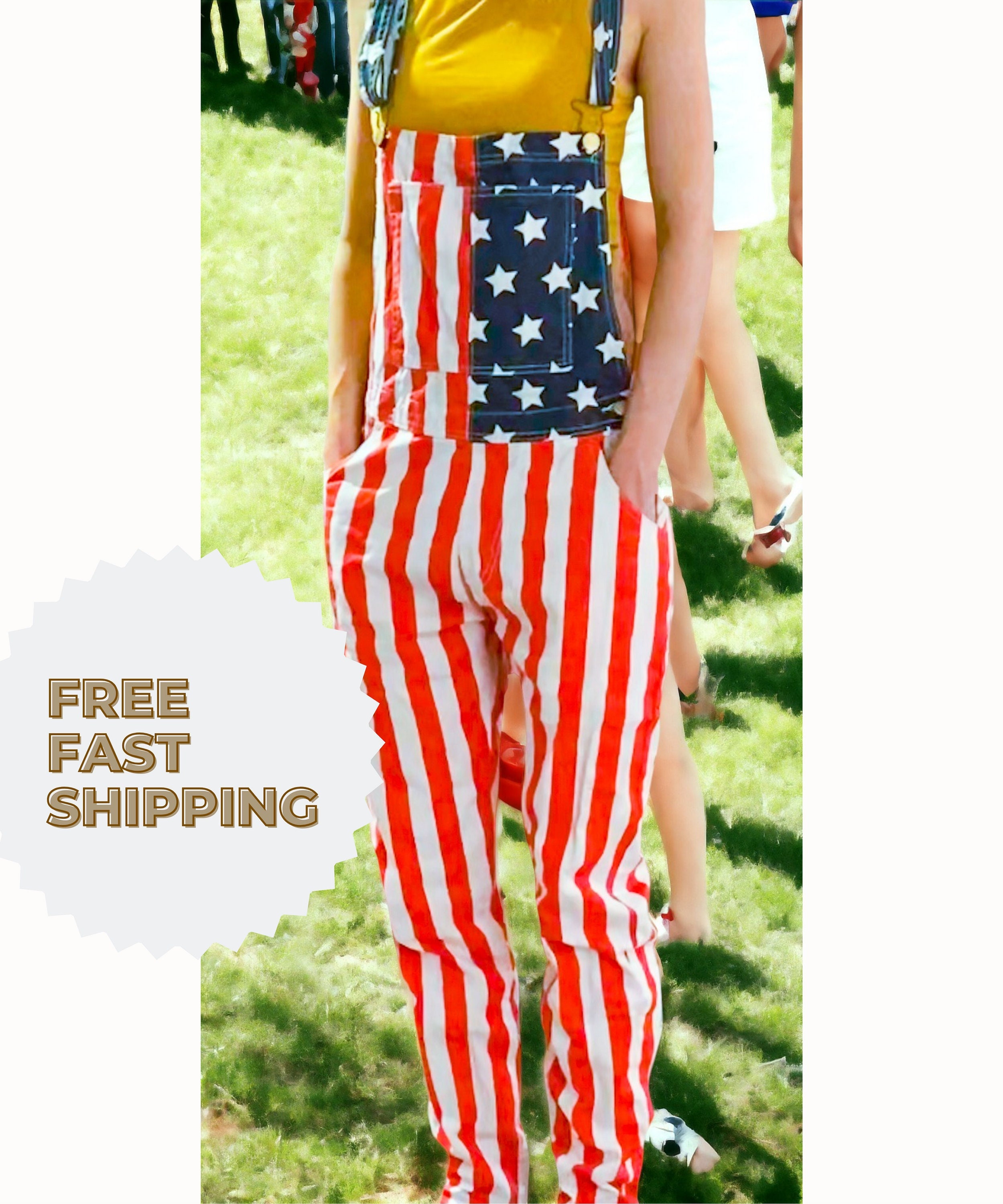 American Flag Overalls Stylish Slim Fit 4th of July Women's Overalls ...