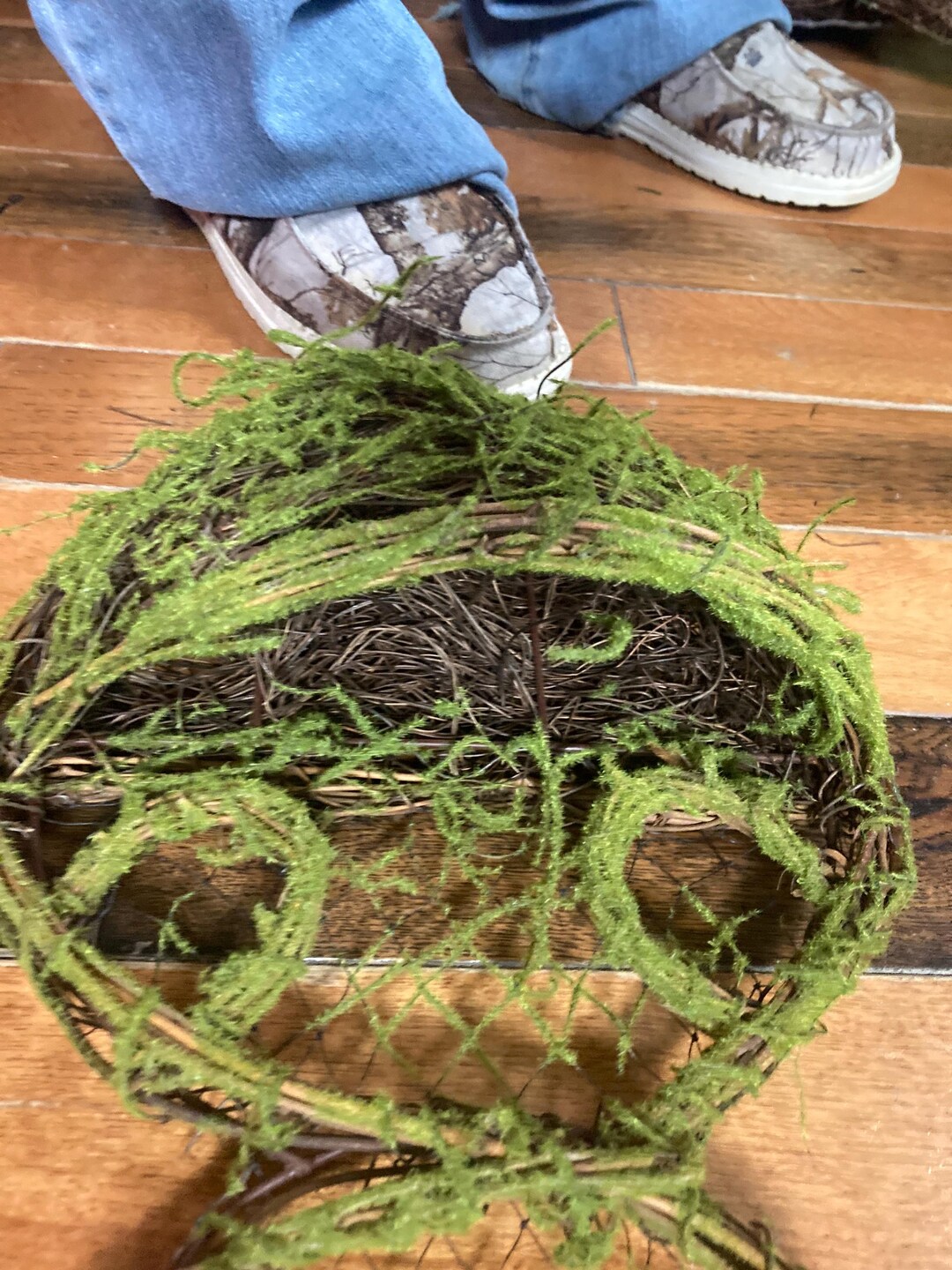 Grapevine Rabbit Wreath With Moss on It and a Basket - Etsy