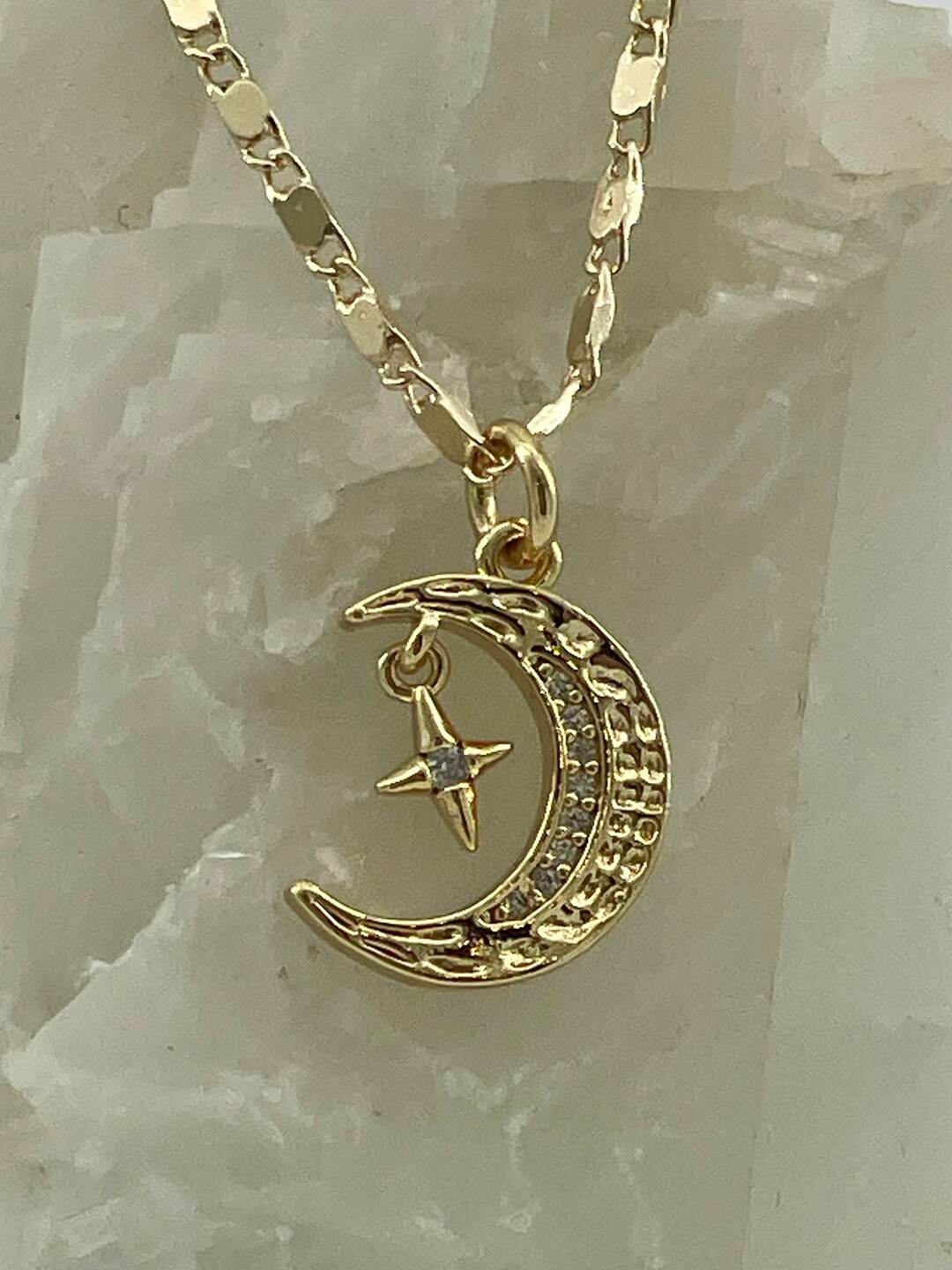 Gold Moon Star Celestial Charm Necklace - Etsy
